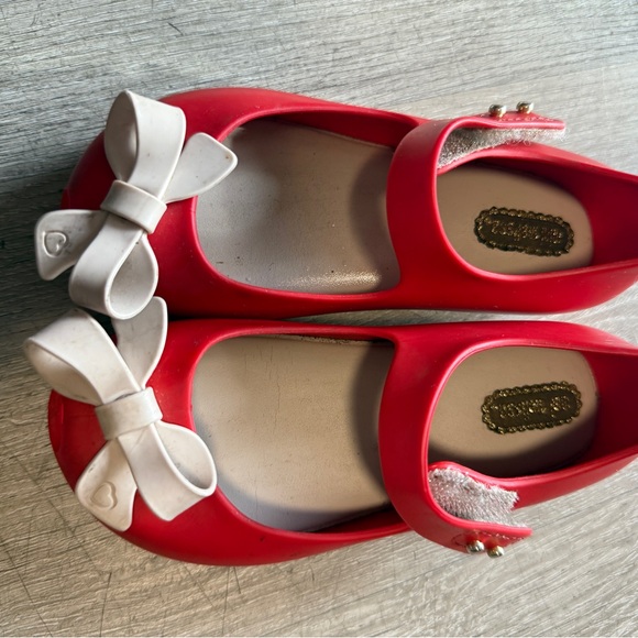 Shoes | Red Bow Flats With White Accents | Poshmark